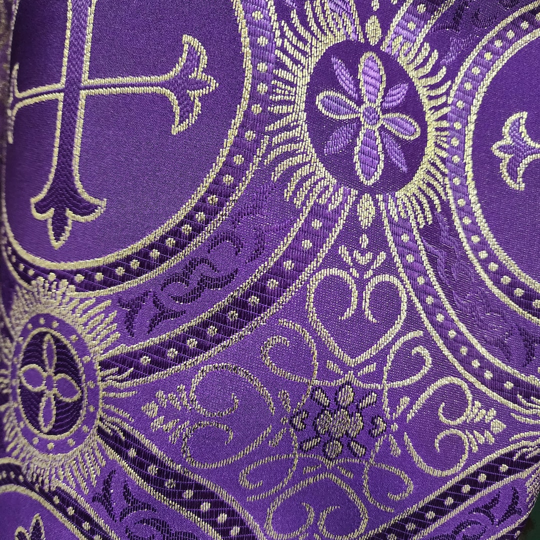 PURPLE GOLD Liturgical Religious Church Brocade Fabric Ecclesiastical ...