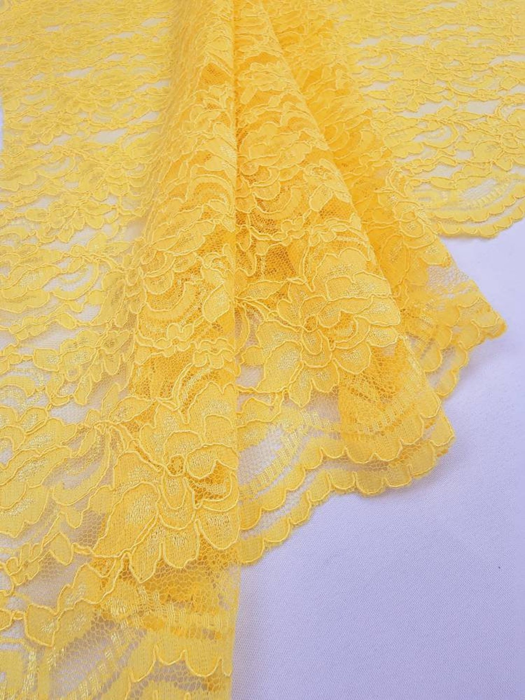 YELLOW Corded Floral Alencon Lace Fabric by the Yard for Bridal - Gown ...