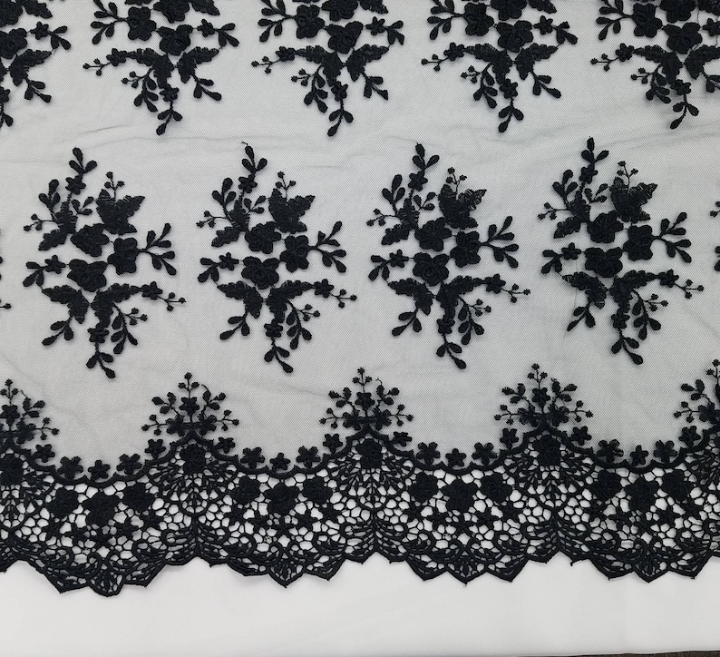Black Scalloped Lace & Appliqué Black Embroidery Floral on - Etsy