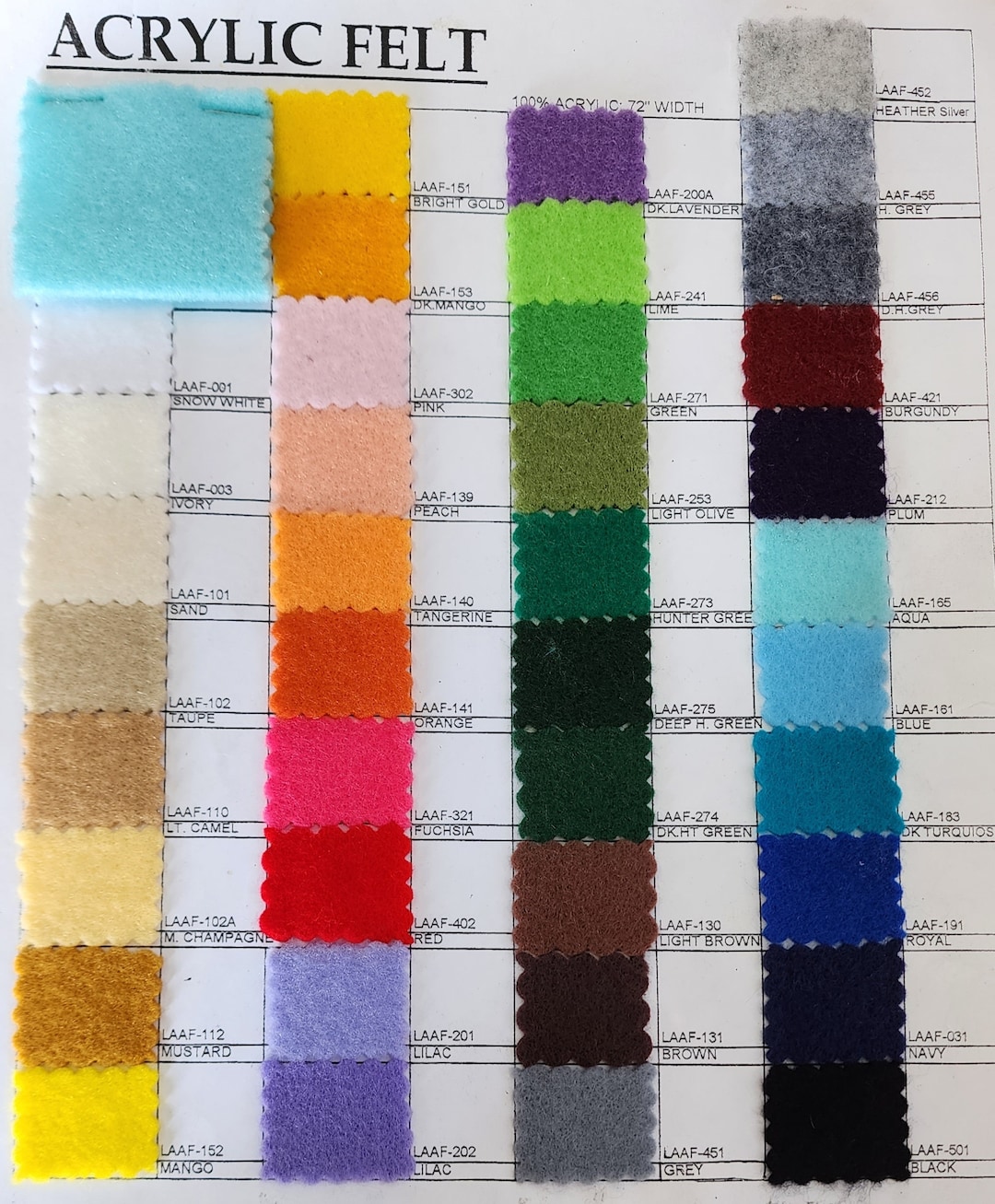 72" Wide 100% Acrylic Felt Fabric by the Yard & Bolt, High Quality ...