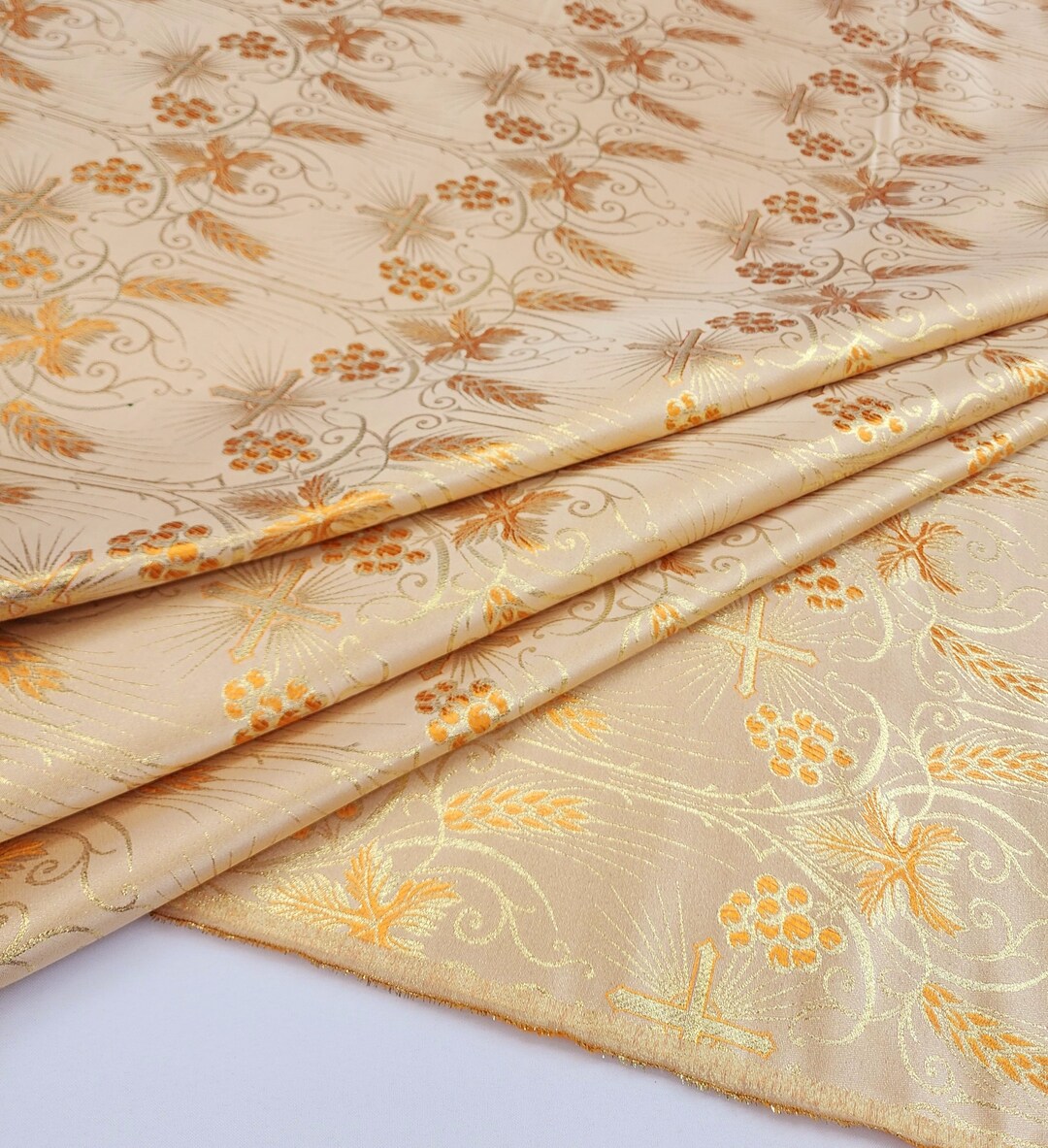 Ivory Gold Yellow Religious Church Brocade Fabric, Liturgical ...