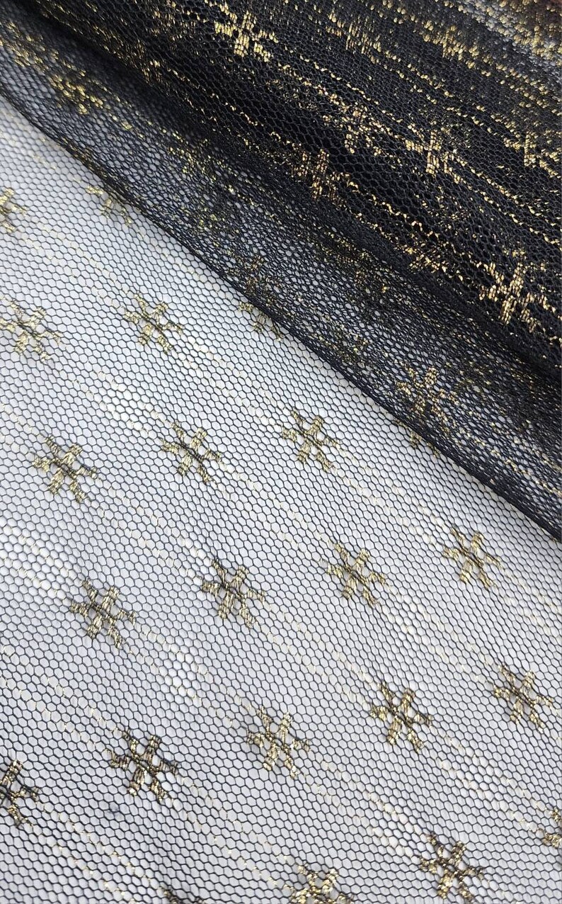 Black Gold Metallic Floral & Stripes on English Netting Fabric - Etsy