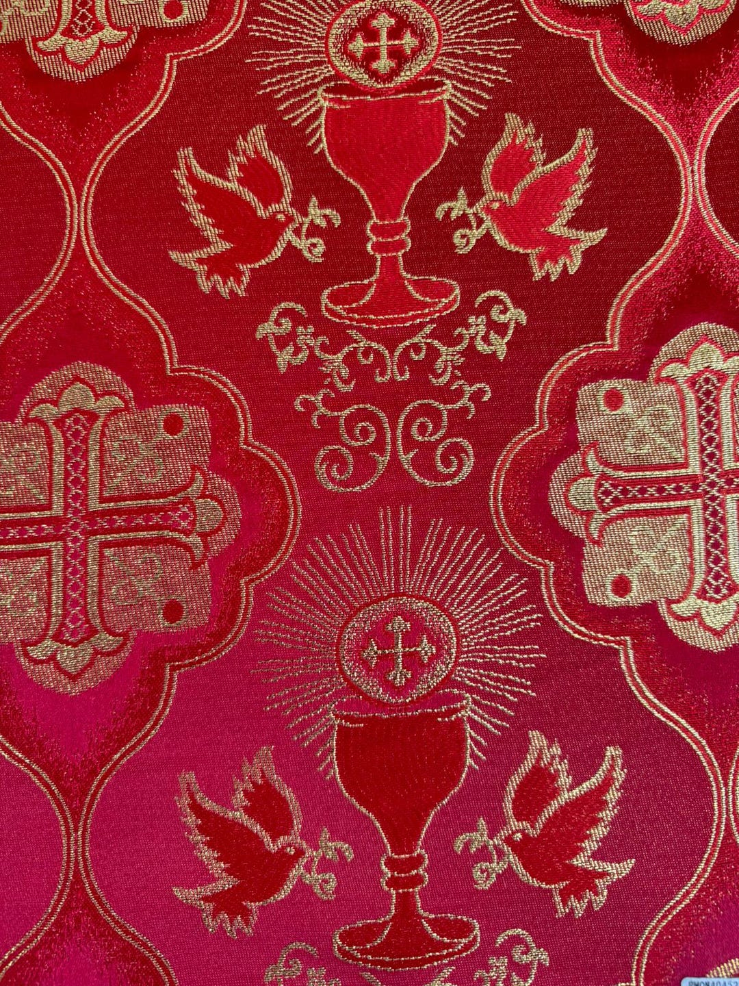Red Gold Liturgical Cross Jacquard Fabric Religious Brocade ...