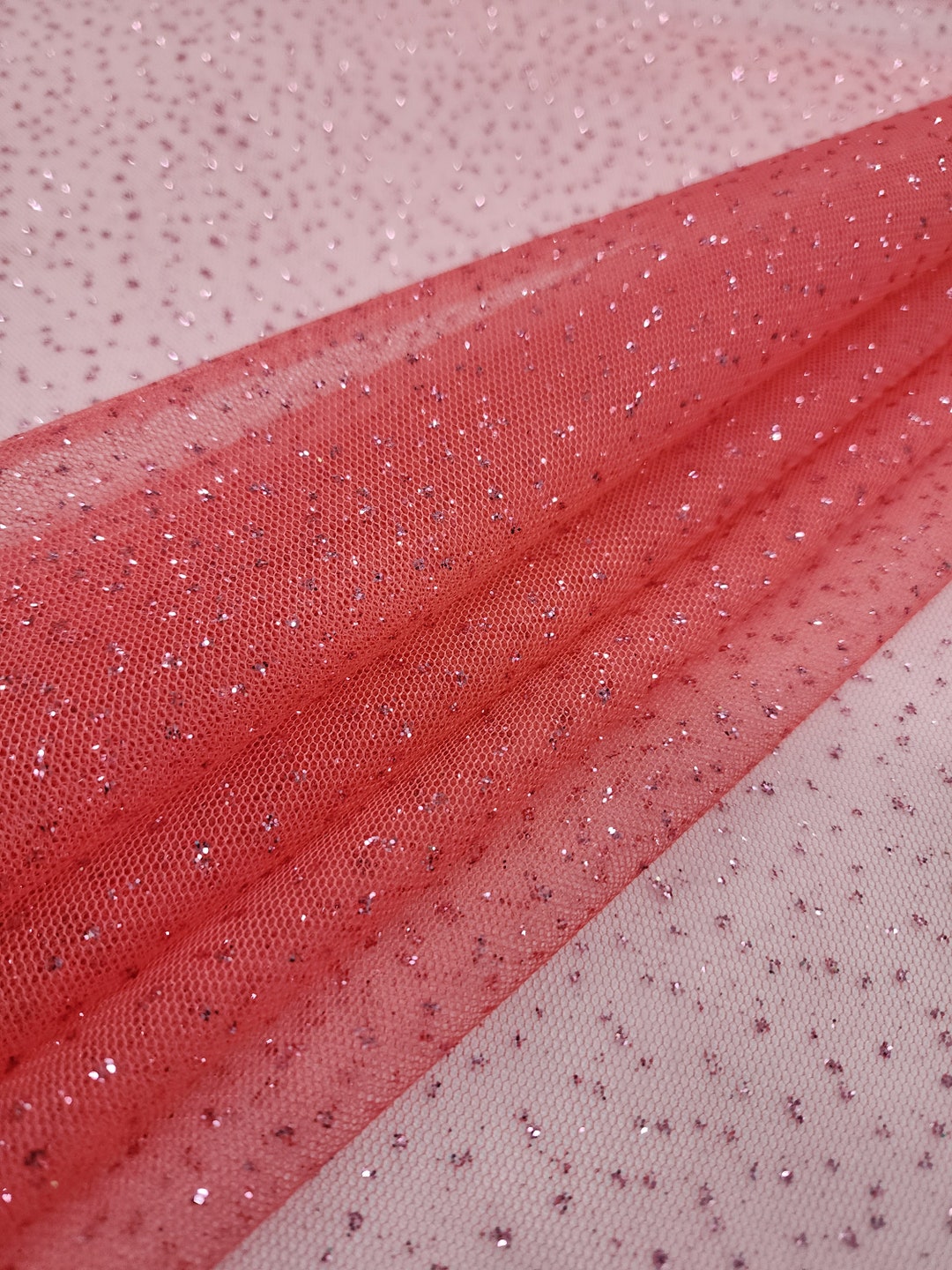 CORAL Glitter Sparkle English Netting Tulle Fabric by the Yard - STYLE ...