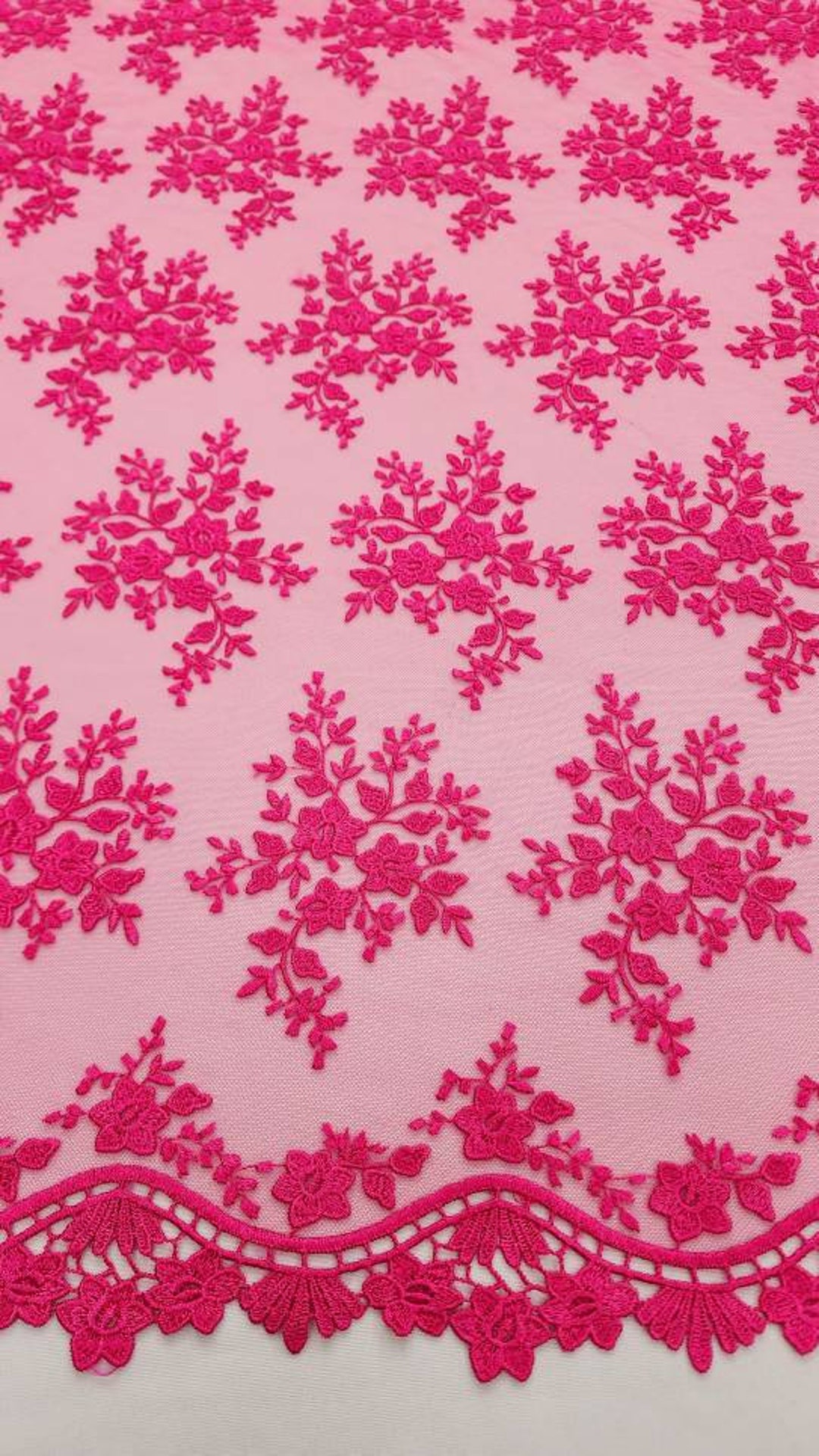 Fuchsia Embroidery Floral on Mesh Lace Fabric by the Yard for Gown ...