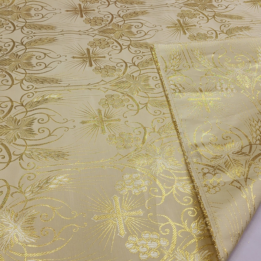 Ivory Gold Liturgical Metallic Brocade Jacquard Fabric by the Yard ...
