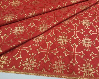 RED Liturgical Cross Brocade Fabric 60 In. Sold by the Yard - Etsy