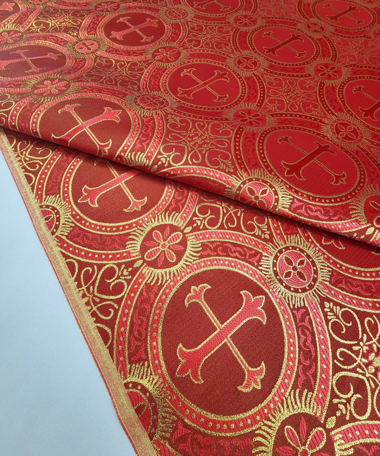 Red Gold Religious Brocade Liturgical Fabric - Etsy