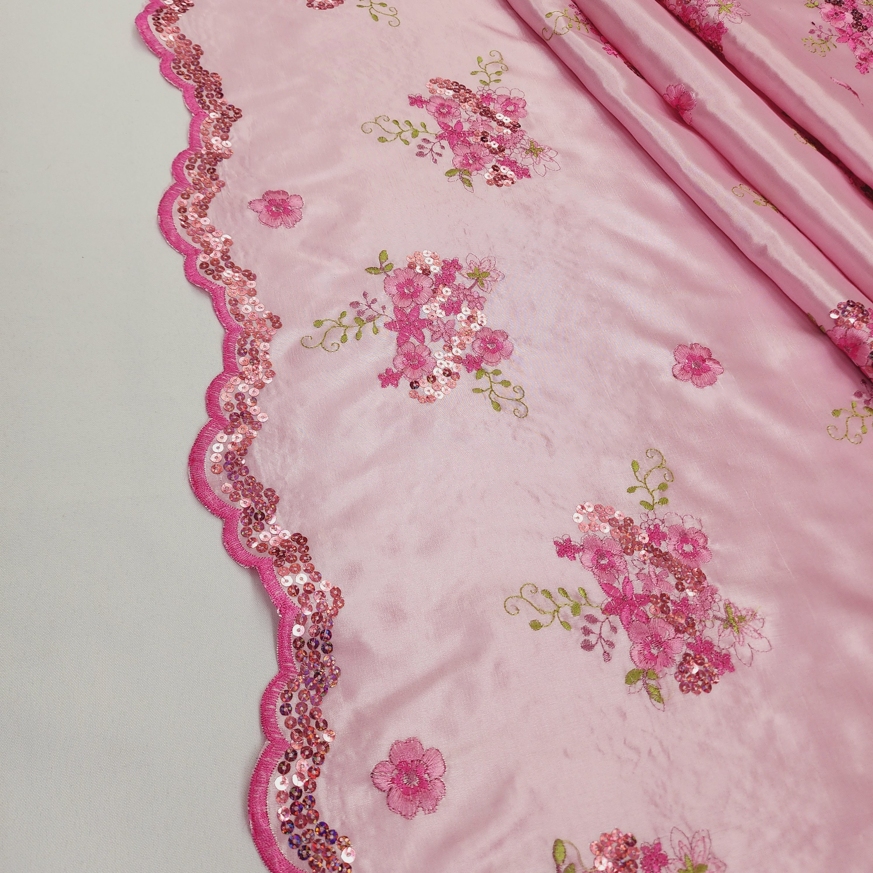 PINK Floral Embroidery With Sequins on Taffeta Fabric by the Yard for ...