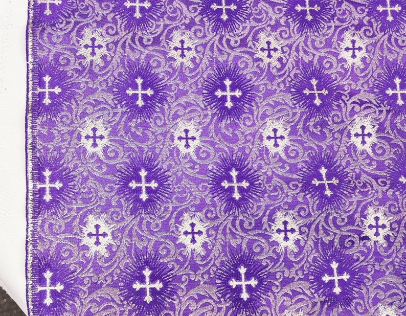 Purple Gold Religious Brocade Fabric Liturgical - Etsy