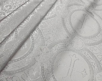 White/silver Metallic Church Cross Brocade Fabric - Etsy