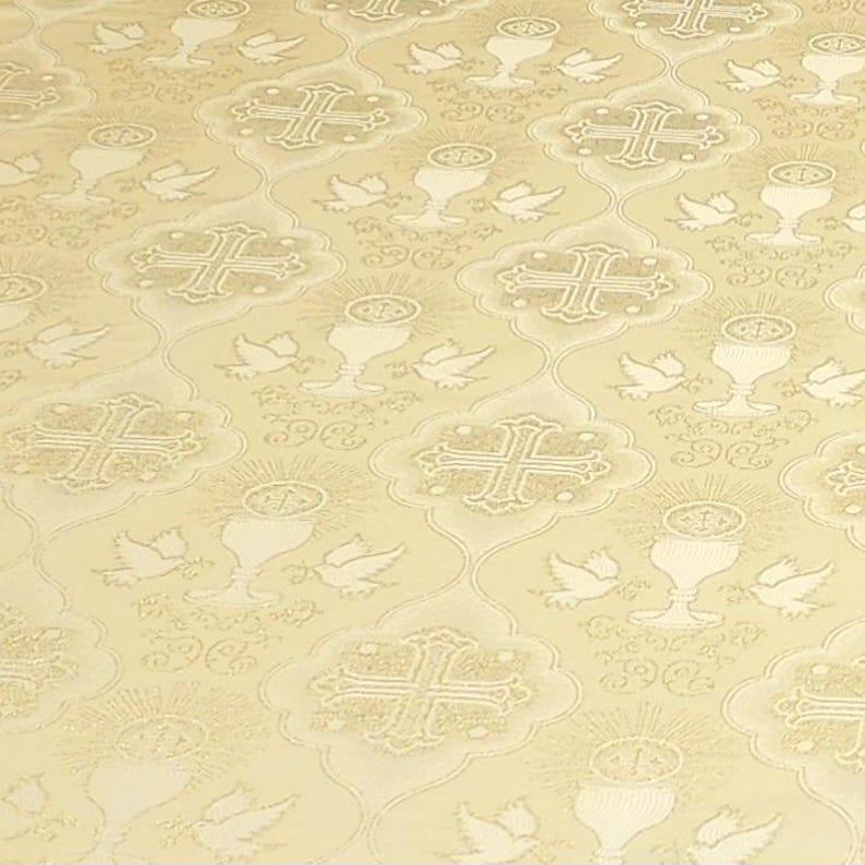 Ivory Gold Liturgical Cross Jacquard Fabric Religious Brocade ...