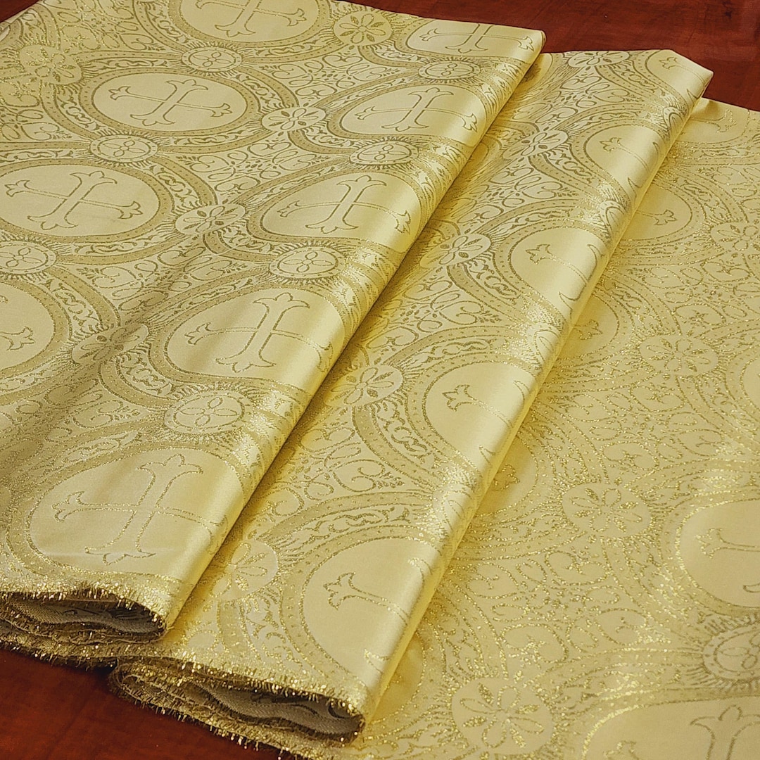 Ivory Gold Religious Brocade - Liturgical Fabric - Ecclesiastical ...