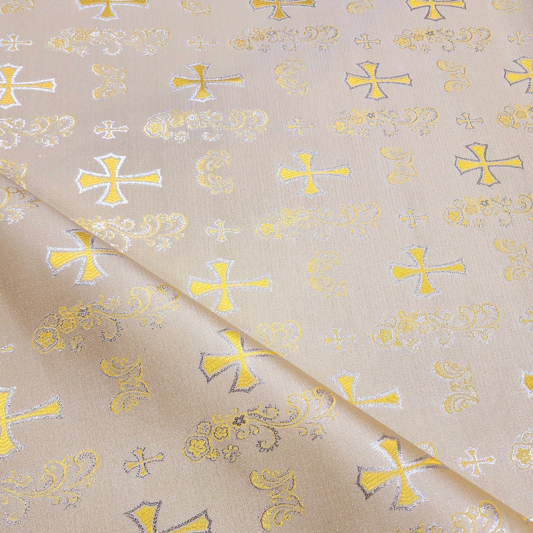 Ivory Yellow Religious Jacquard Fabric, Liturgical, Ecclesiastical ...