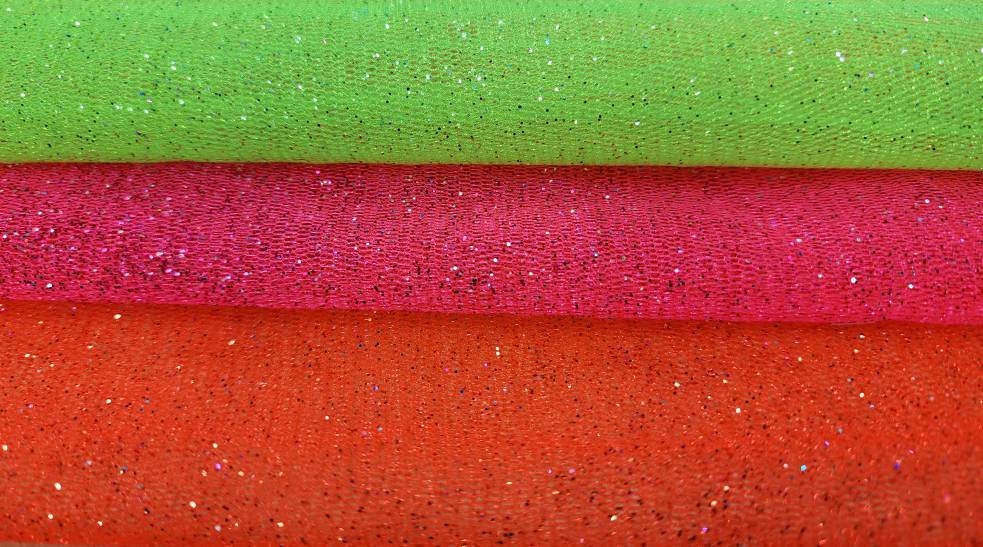 Neon Green - Neon Fuchsia - Neon Orange Glitter Tulle Sparkly Tulle ...