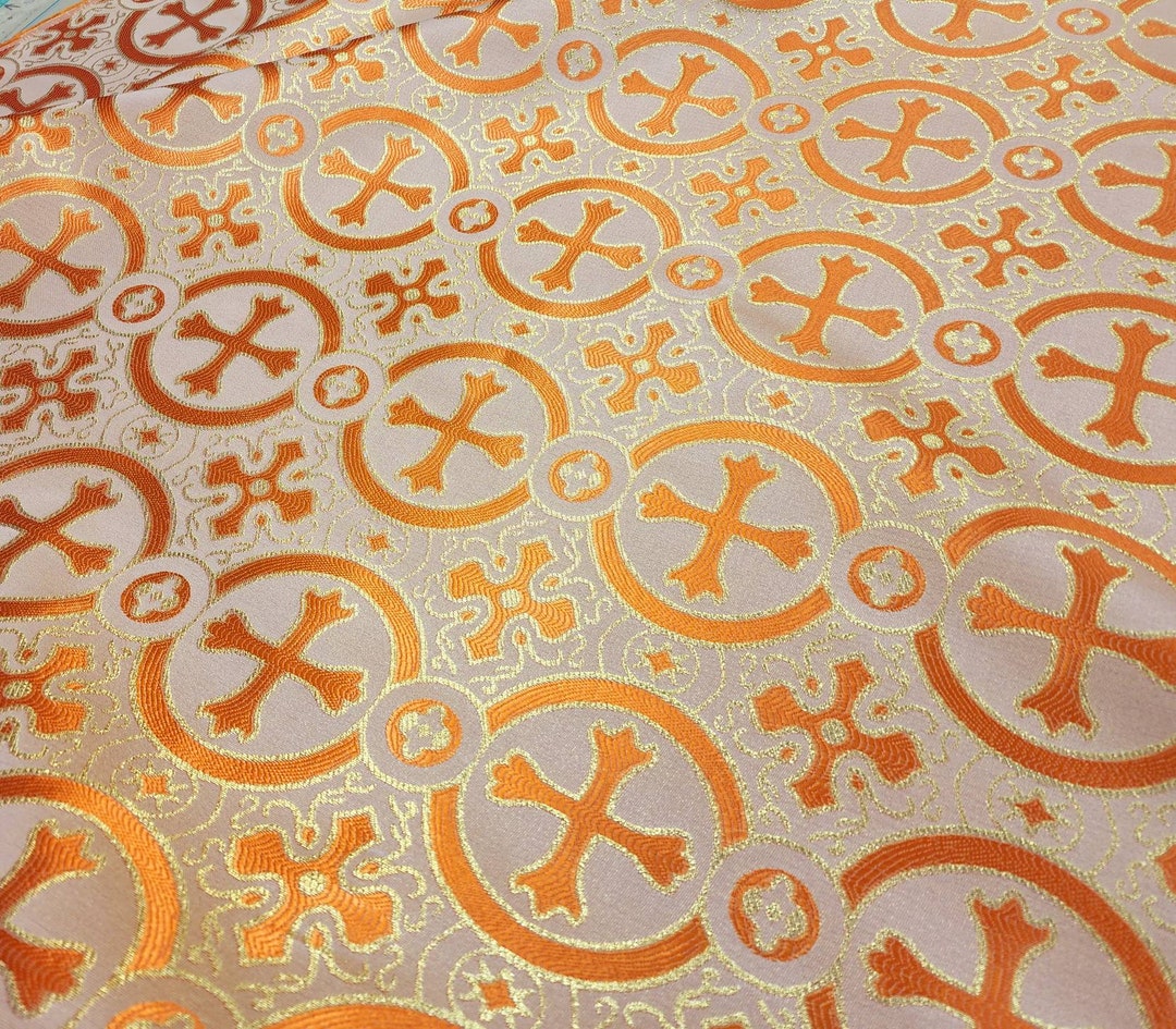 Rust Ivory Gold Religious Brocade - Liturgical Fabric - Ecclesiastical ...