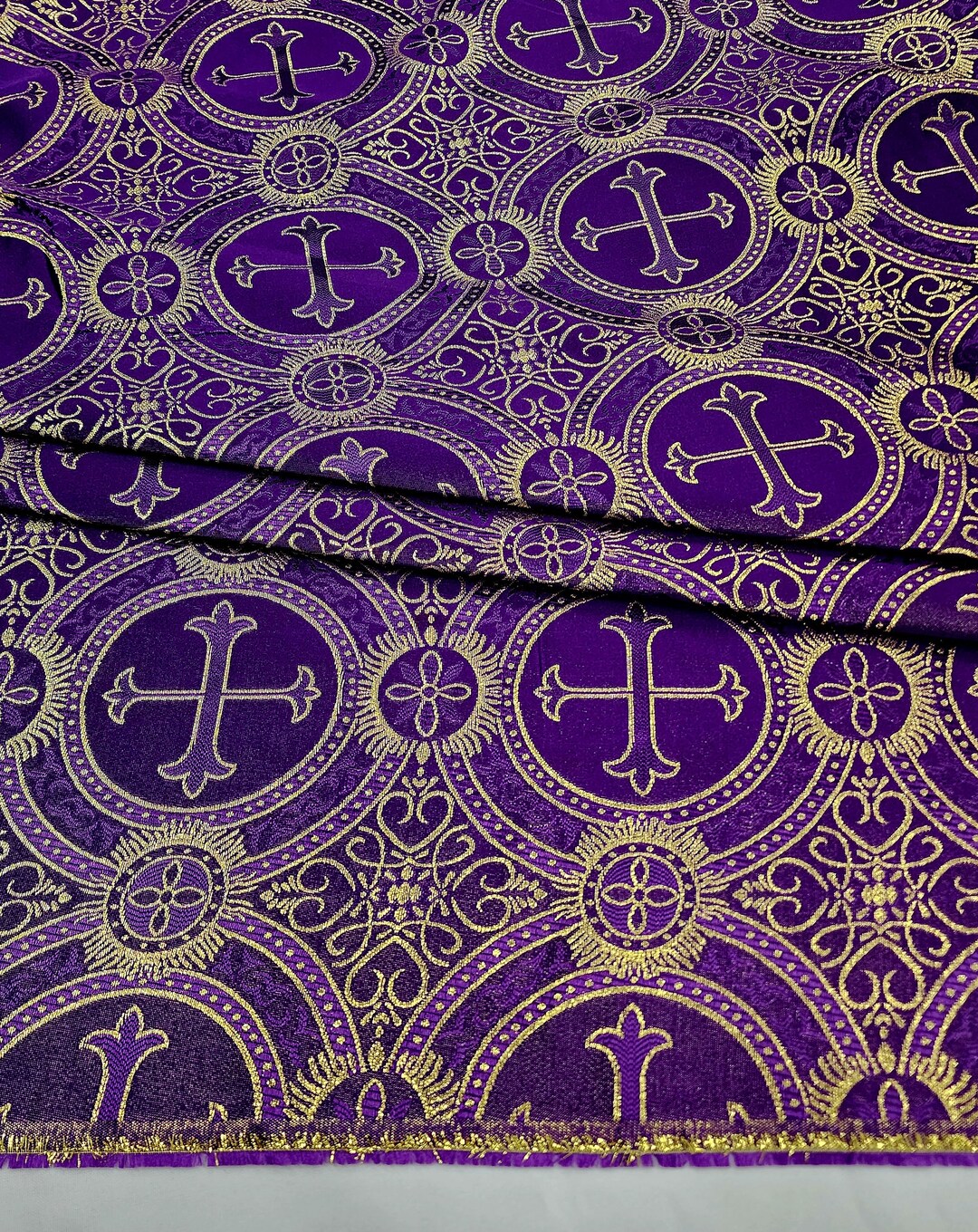 Dark Purple Gold Religious Church Brocade Fabric Liturgical ...