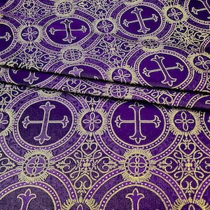 Dark Purple Gold Religious Church Brocade Fabric Liturgical ...