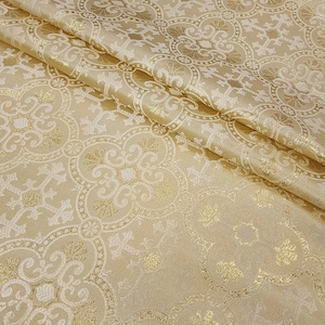 Ivory Gold Liturgical Fabric Religious Apparel Cross Church Brocade ...