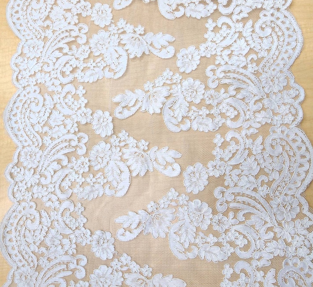 White Bridal Wedding Floral Trim Scalloped Lace Fabric Sold by the Yard ...