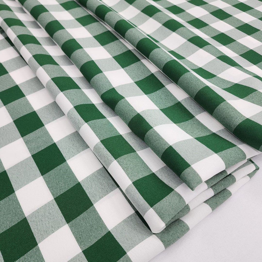Emerald Green & White 1" Big Checkered Gingham Buffalo Pattern Poly ...