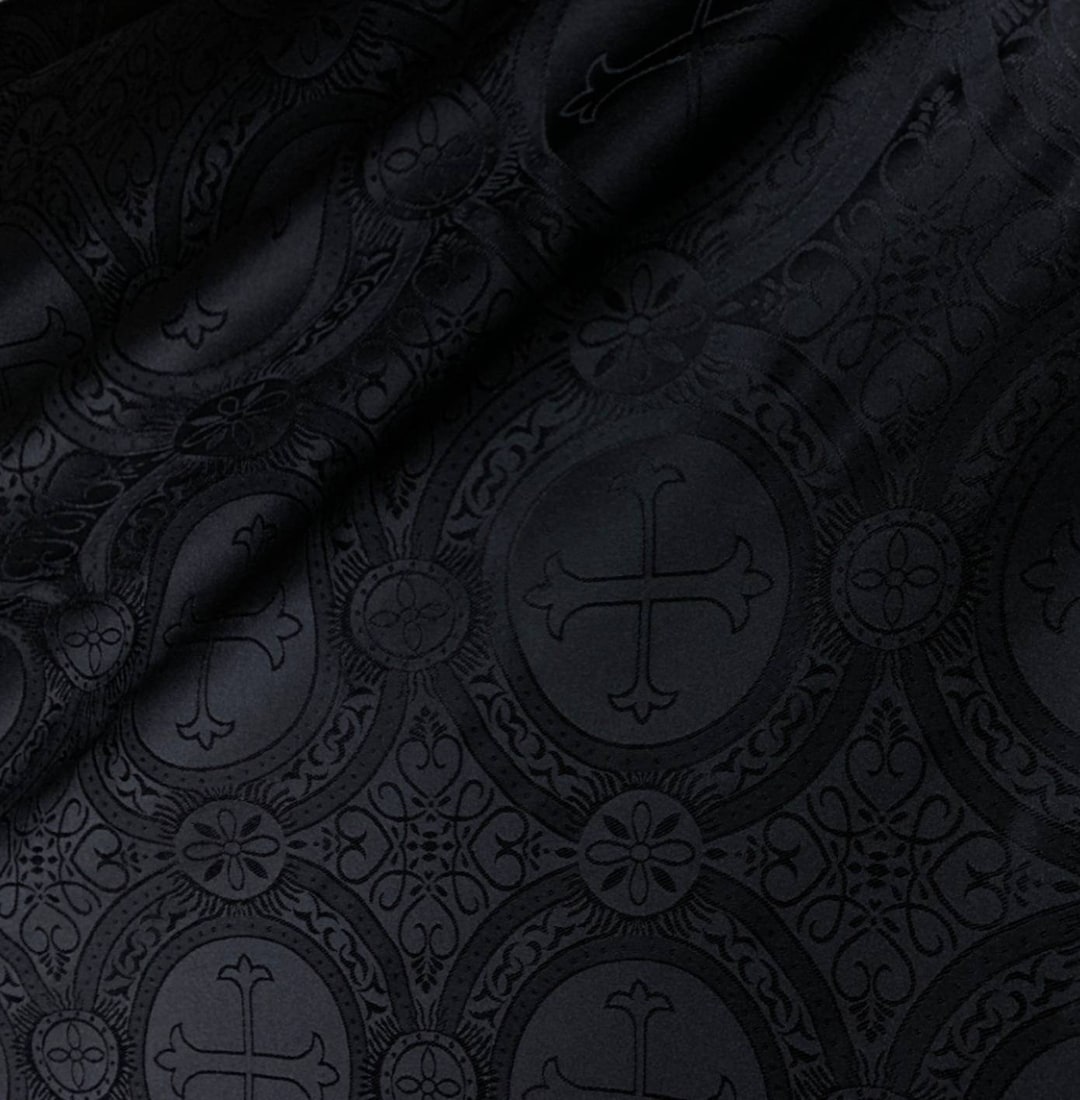 BLACK Religious Brocade - Vestment Brocade - Liturgical Fabric ...