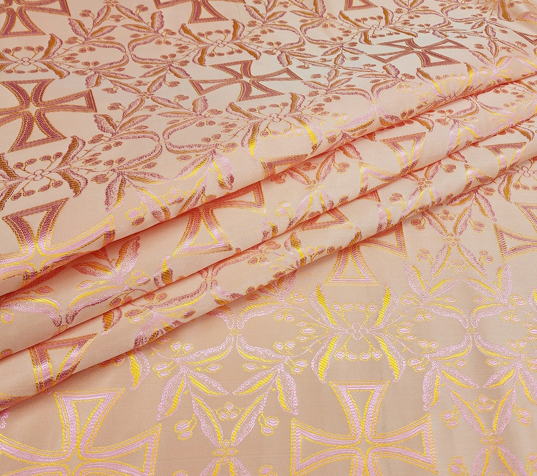 Ivory Coral Religious Brocade Fabric by the Yard - Liturgical ...