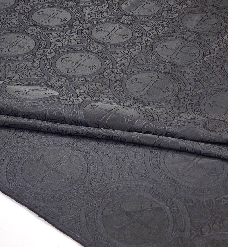BLACK Religious Brocade - Vestment Brocade - Liturgical Fabric ...