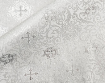 White/silver Metallic Church Cross Brocade Fabric - Etsy