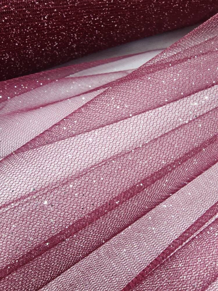 Burgundy Silver Glitter Tulle Sparkle Tulle Fabric by the Yard - Etsy