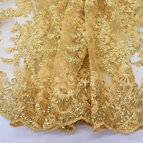 Vivian DARK GOLD Polyester Embroidery With Sequins on Mesh - Etsy