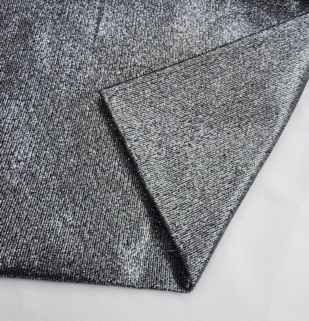 Black Silver Shiny Tinsel Threads Bridal Satin Fabric by the Yard for ...