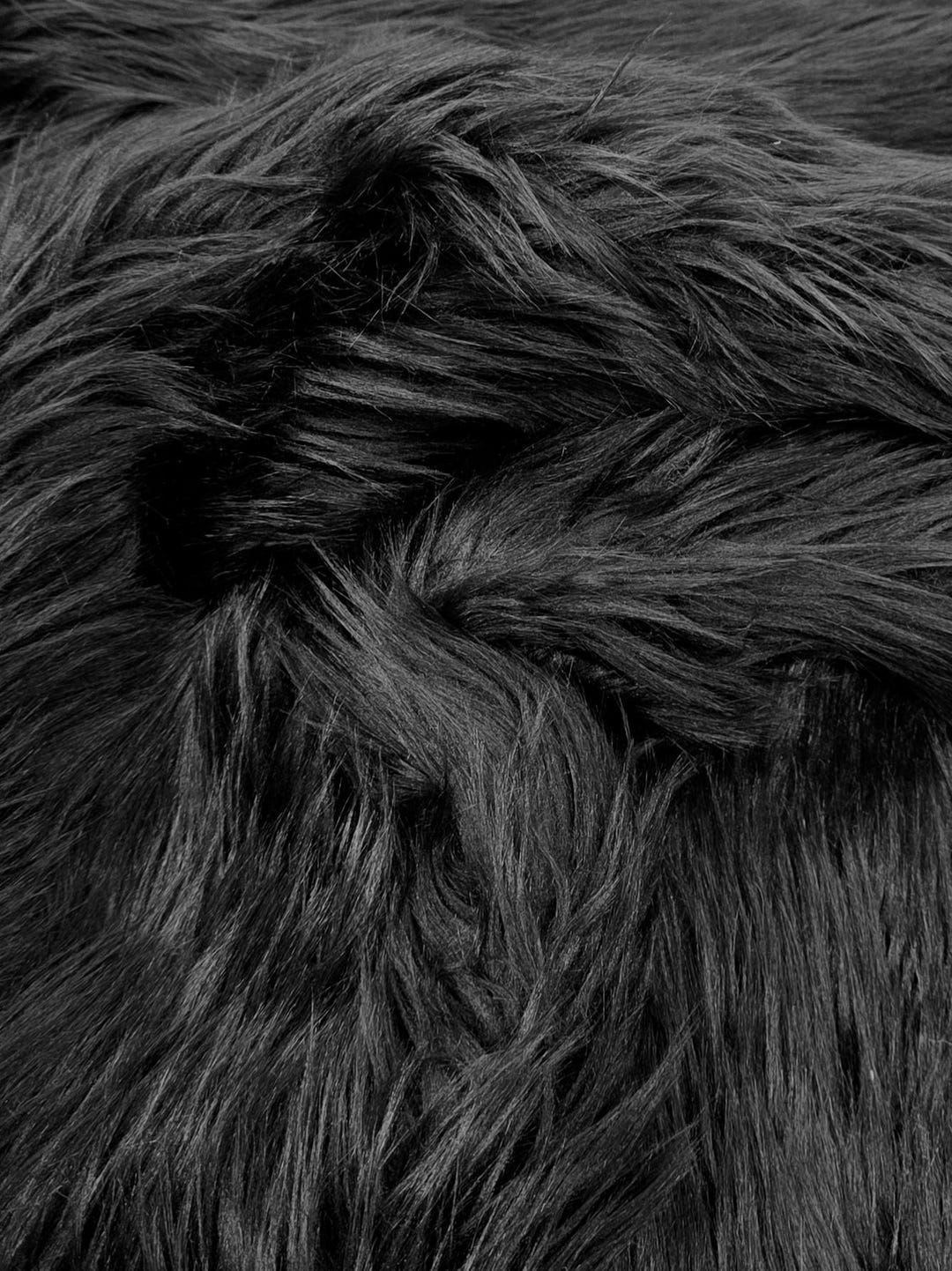 Black Long Pile Soft Faux Fur Fabric Shag Shaggy Material by Yard for ...