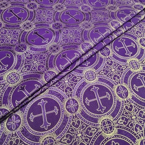 PURPLE GOLD Liturgical Religious Church Brocade Fabric Ecclesiastical ...
