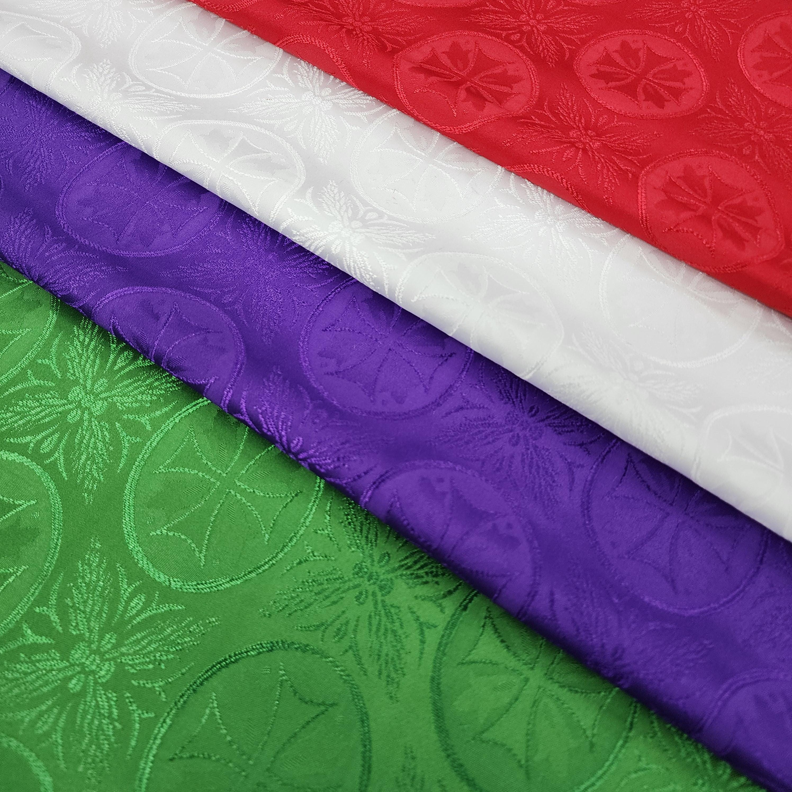 Emerald Green Liturgical Cross Brocade Fabric by the Yard Religious ...