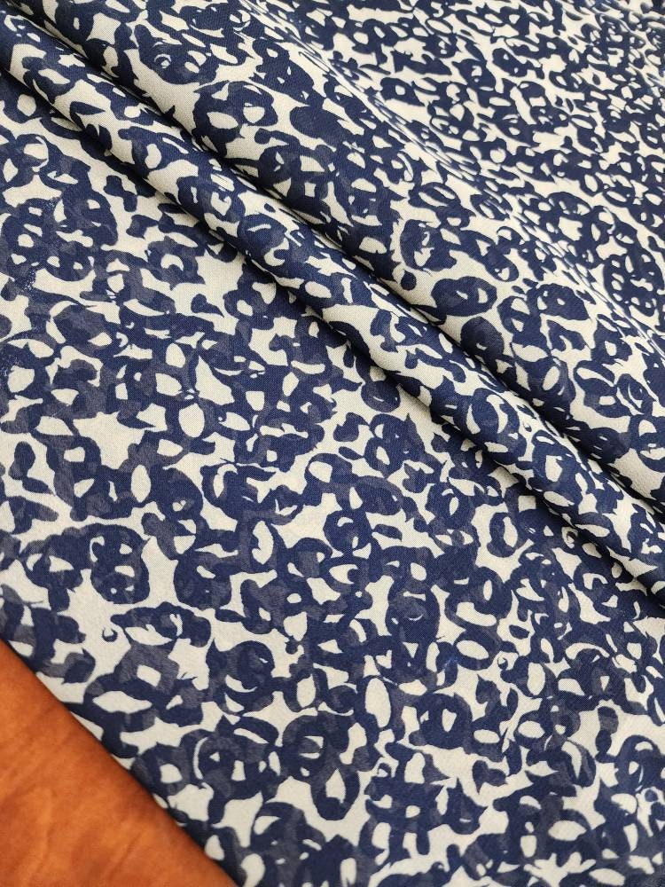 Navy Blue Print Hi-multi Chiffon Fabric by the Yard - Wedding & Decor ...