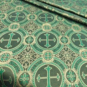 Hunter Green Gold Church Brocade, Liturgical Fabric, Ecclesiastical ...