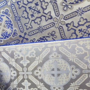 White Royal Blue Religious Brocade Fabric Liturgical Ecclesiastical ...