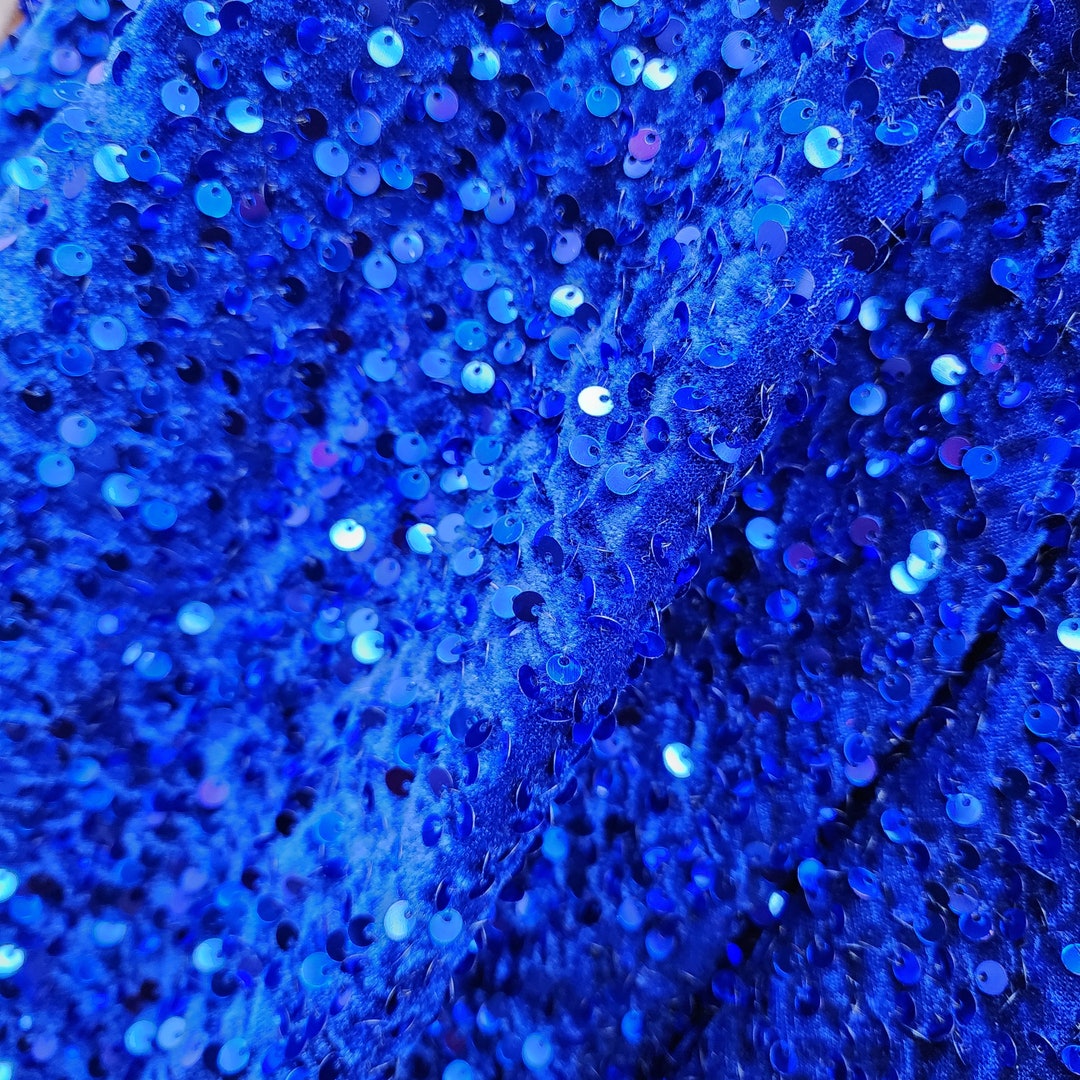 Luxury Royal Blue Overlap Sequins on Royal Stretch Velvet Fabric by the ...
