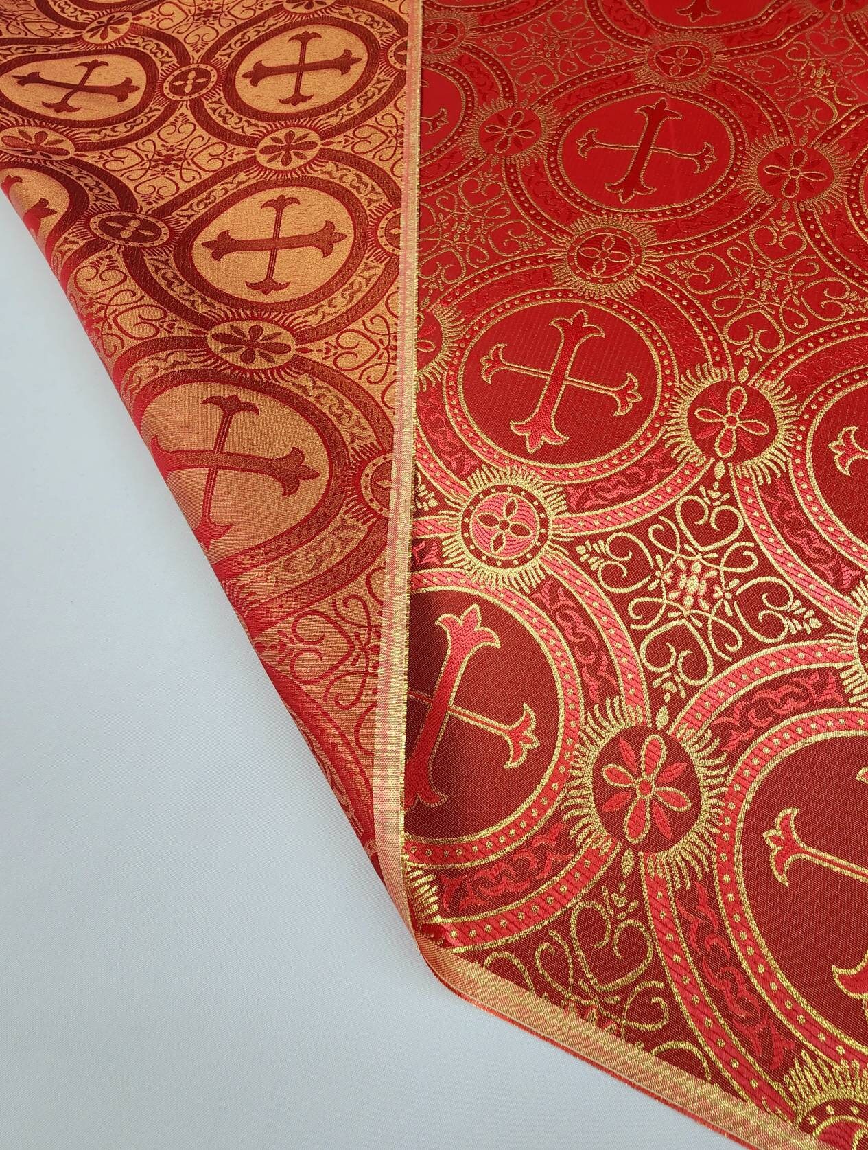 Red Gold Religious Brocade Liturgical Fabric - Etsy
