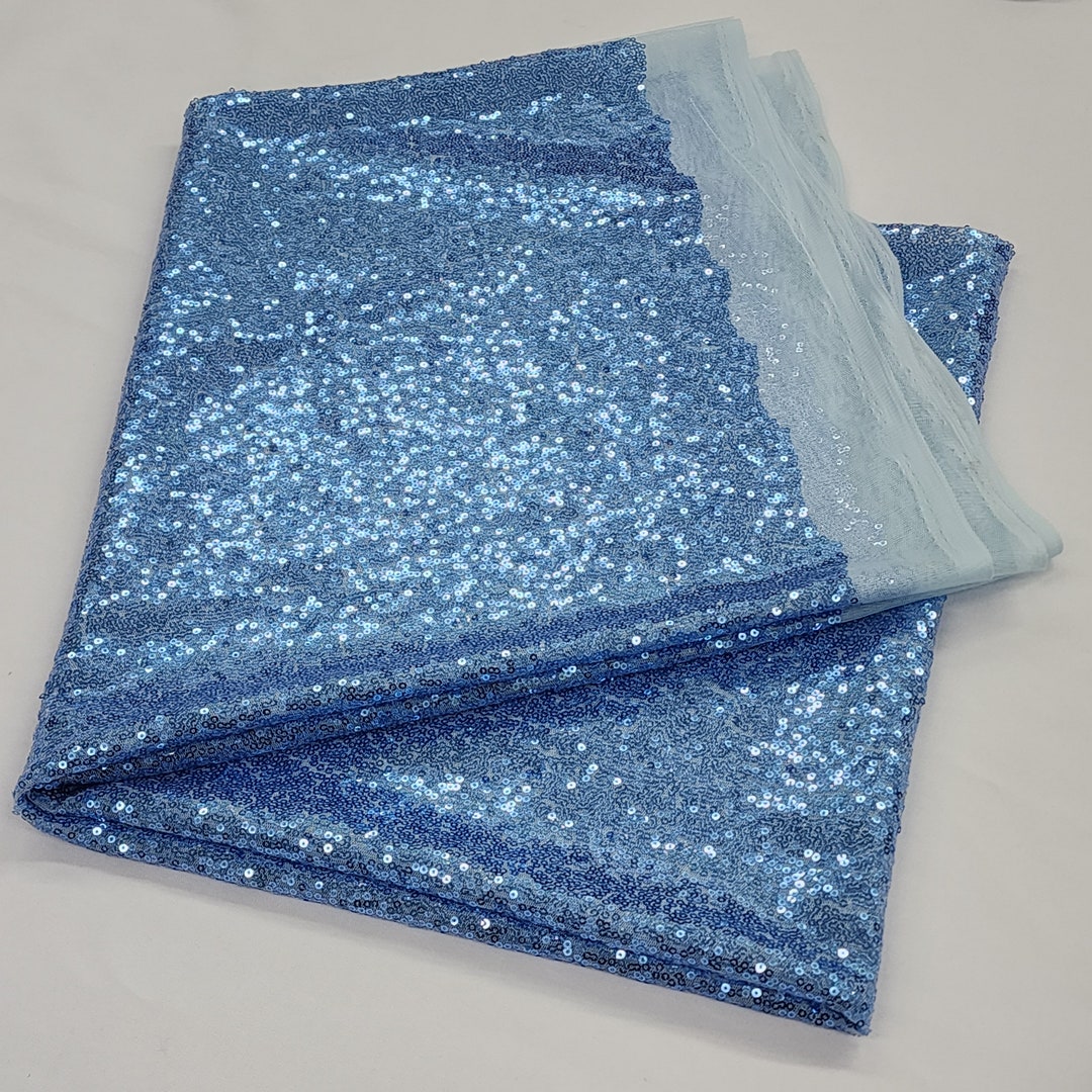 Light Blue Medium Shimmer Pattern Sequins on Mesh Fabric by the Yard ...