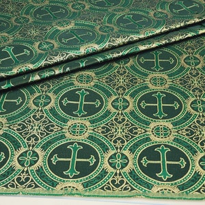 Hunter Green Gold Church Brocade, Liturgical Fabric, Ecclesiastical ...