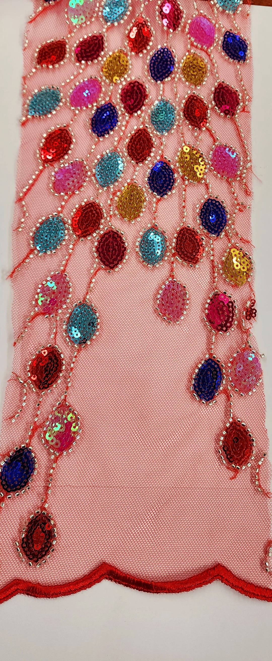 RED Beaded Fabric by the Yard, Bridal Heavy Beaded, Floral Pattern With ...