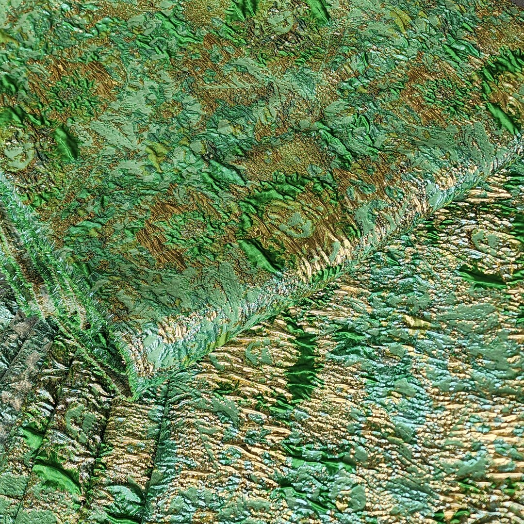 Emerald Green Colorful Crinkle Metallic Pattern Design Brocade Jacquard ...