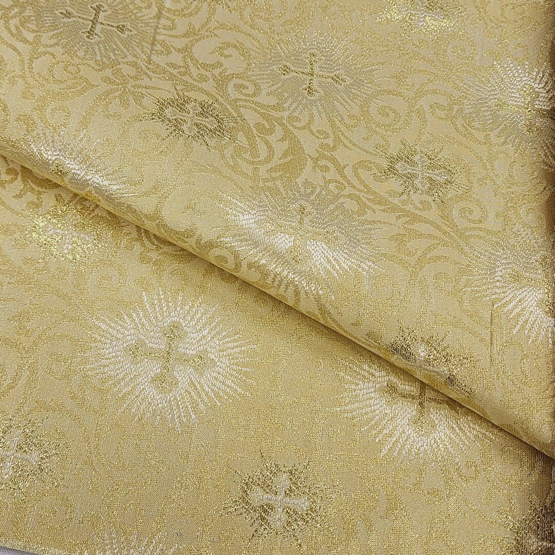 Ivory Gold Liturgical Jacquard Brocade Fabric Cross Religious Event ...