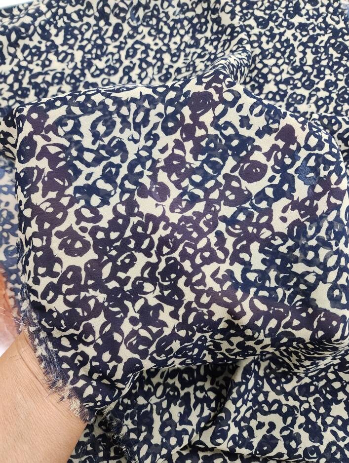 Navy Blue Print Hi-multi Chiffon Fabric by the Yard - Wedding & Decor ...