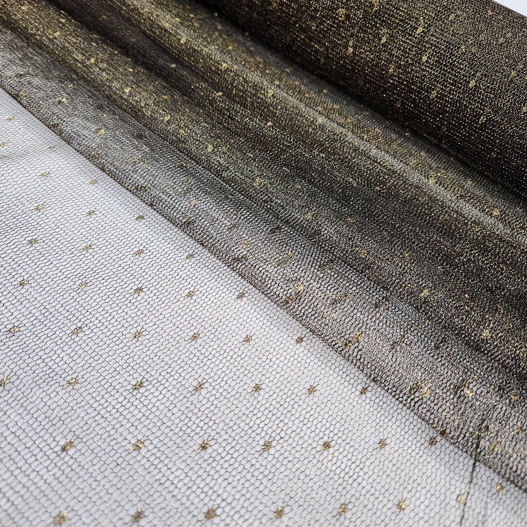 Black Gold Metallic Polka Dots Netting Fabric by the Yard Shimmer ...