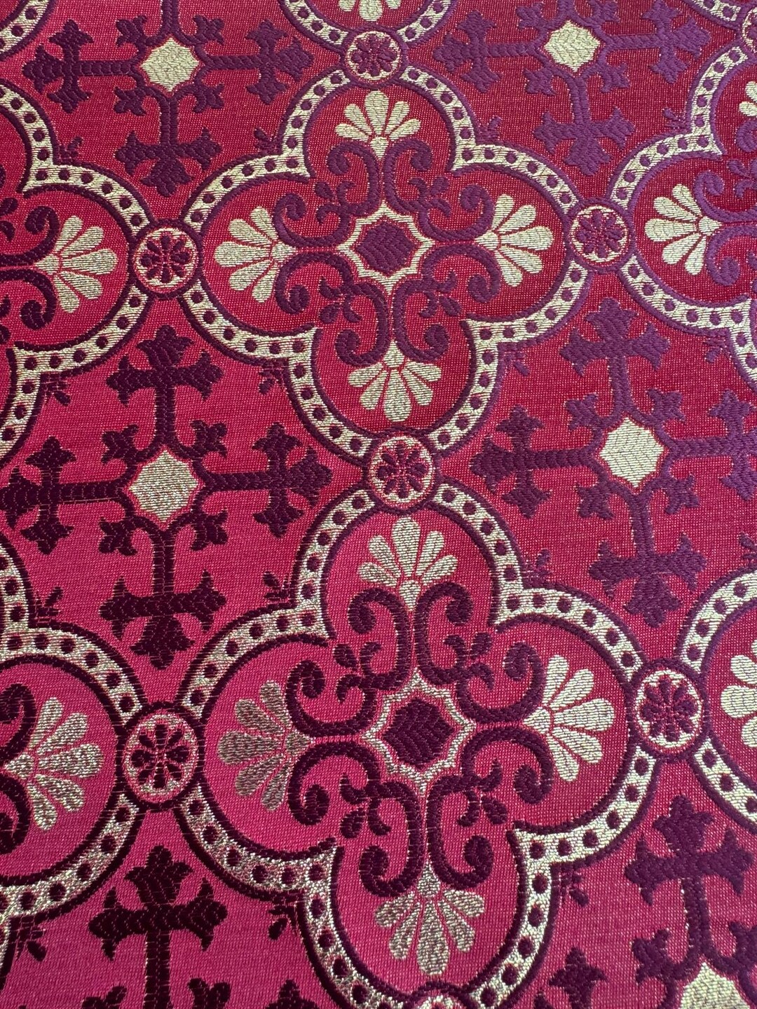 Red Gold Liturgical Fabric Religious Apparel Cross Church Brocade ...