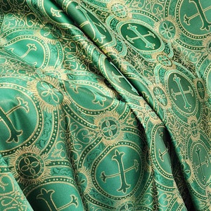 Emerald Green Gold Church Brocade - Liturgical Fabric - Ecclesiastical ...