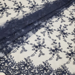 Navy Blue Embroidery Floral on Mesh Lace Fabric by the Yard for Gown ...